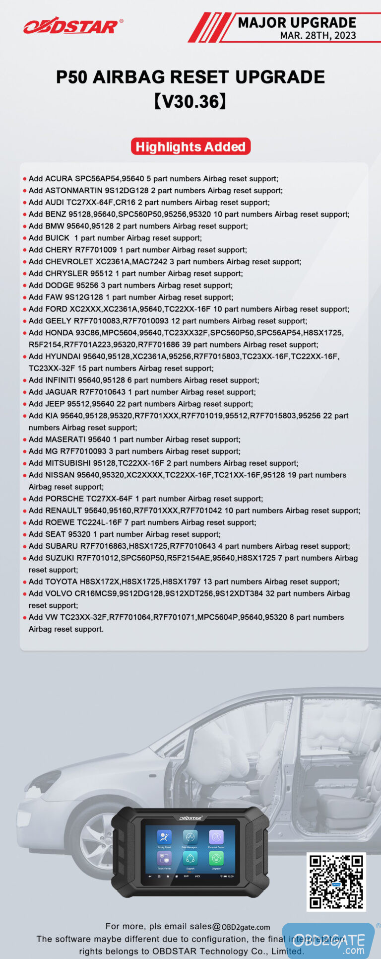 OBDSTAR P50 Airbag Reset Tool Upgrade V31.00 - OBD2gate Official Blog